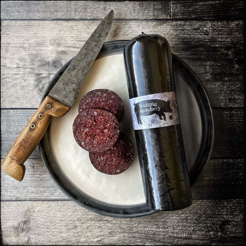 Fruit Pig Black Pudding Chubb 350g - Black & White Pig Co